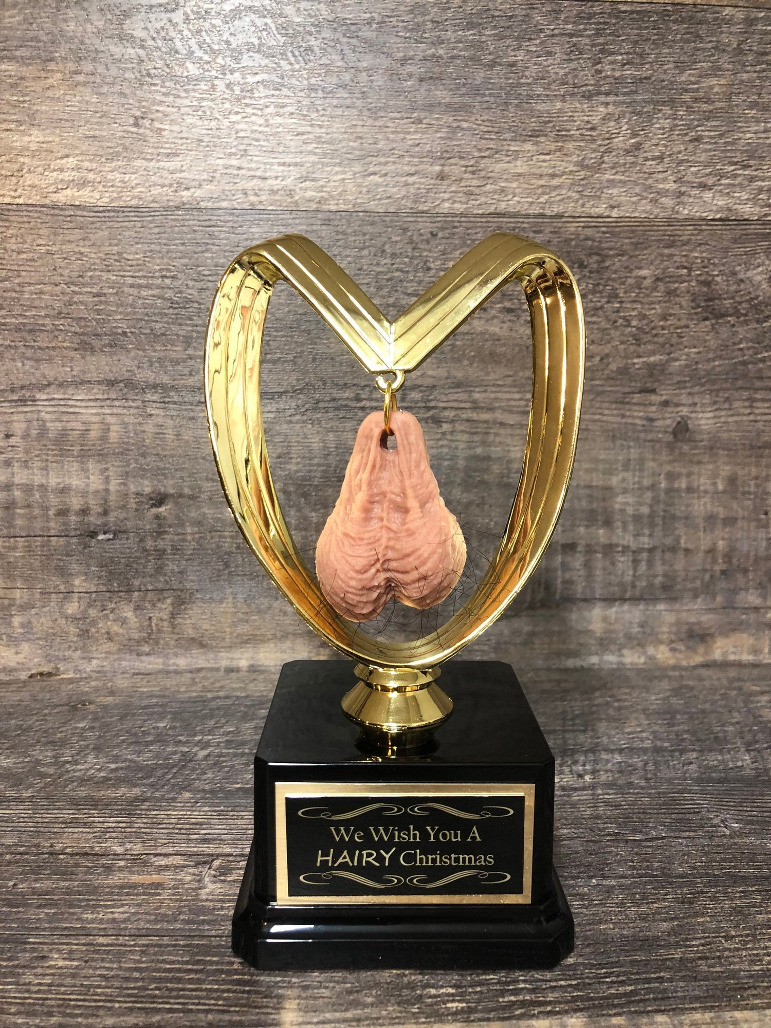 HAIRY Christmas Funny Testicle Trophy Adult Humor Gag Gift You Suck HA ...