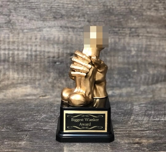 Funny Golf Trophy WANKER Award Most Strokes Award Golden Penis Testicl ...
